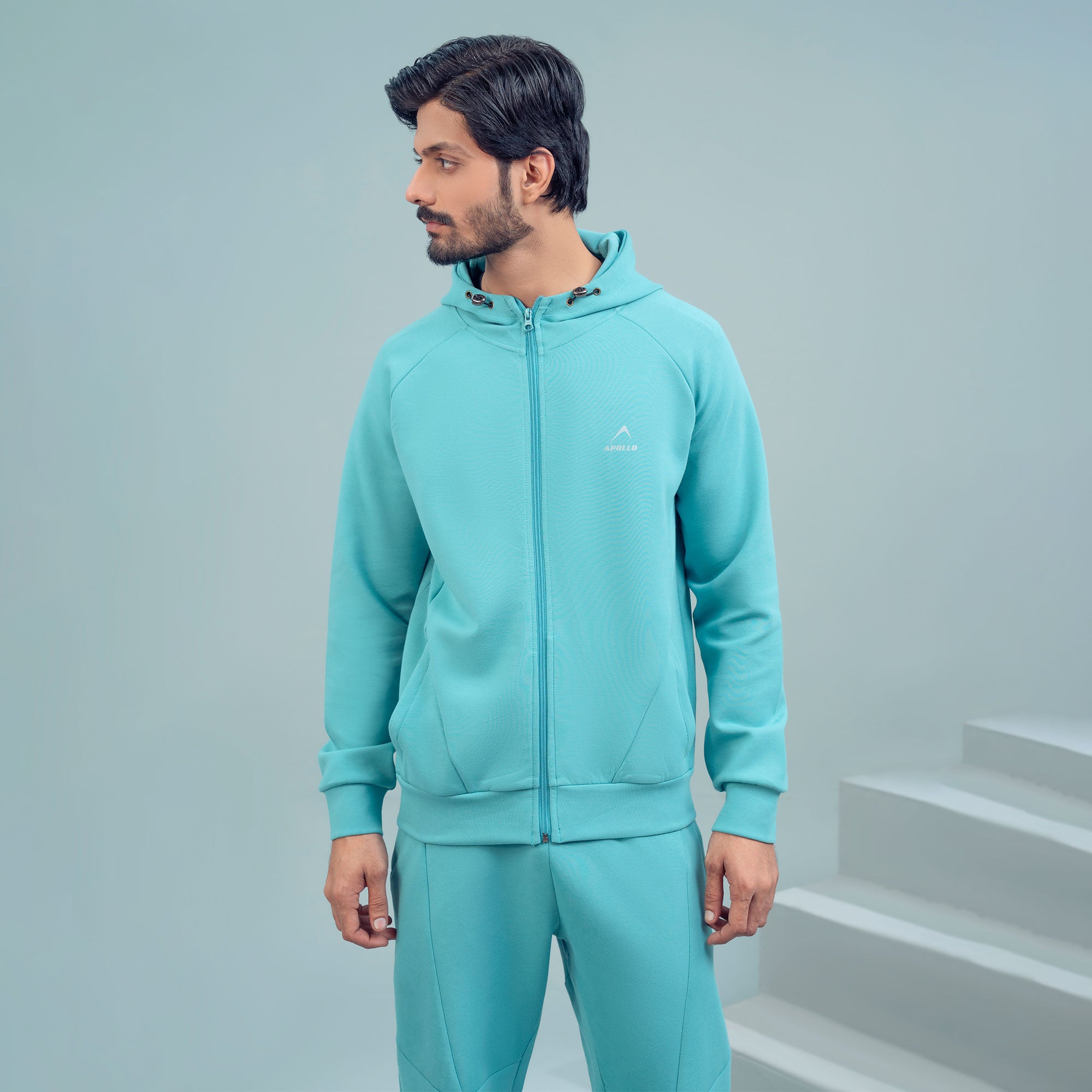 APOLLO Full Zip Hoodie Men's - Cotton Knitted 2511 101 112407 Ocean Gr ...