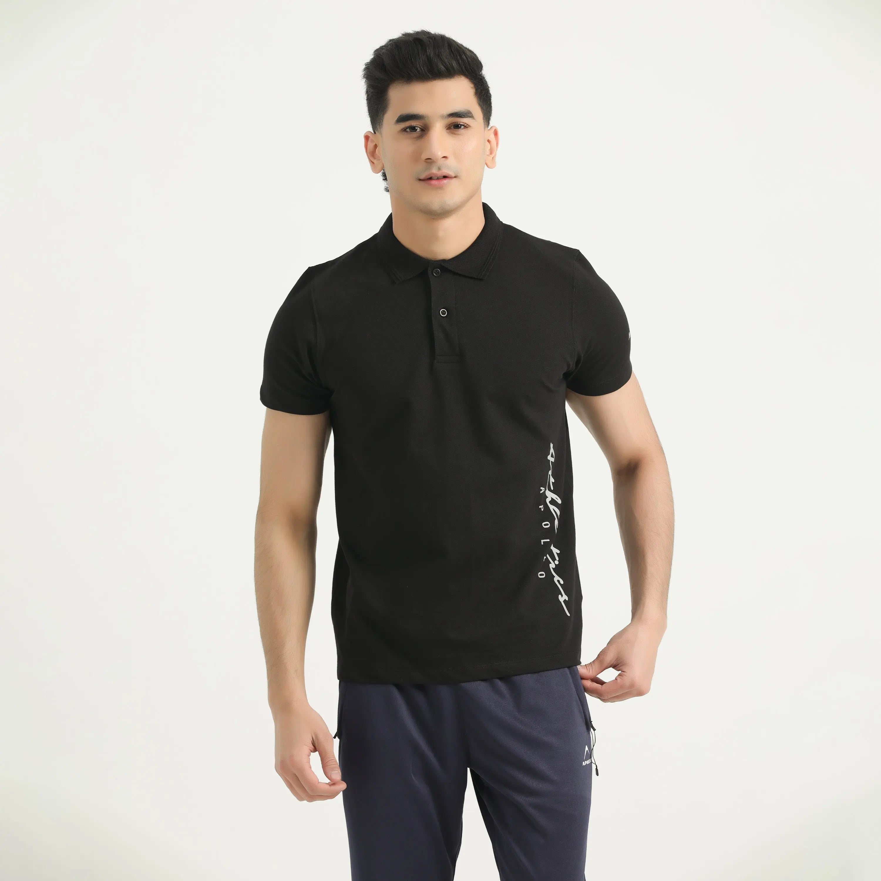 APOLLO Polo Shirt Mens - Cotton Pique Fabric Black 2411 101 031925 ...