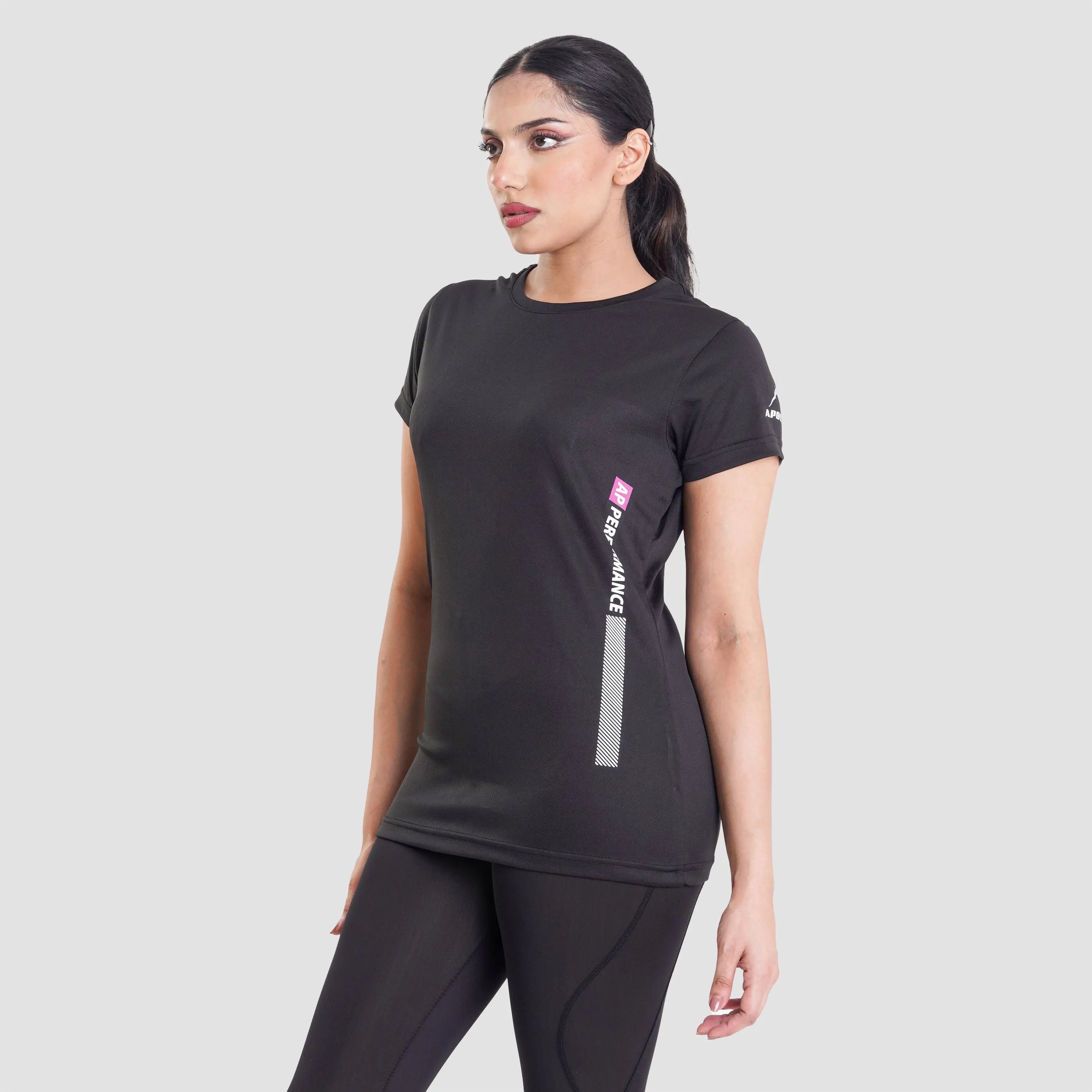APOLLO Sports T-Shirt Women's - Micro Mesh Polyester - Black 2412 100 ...