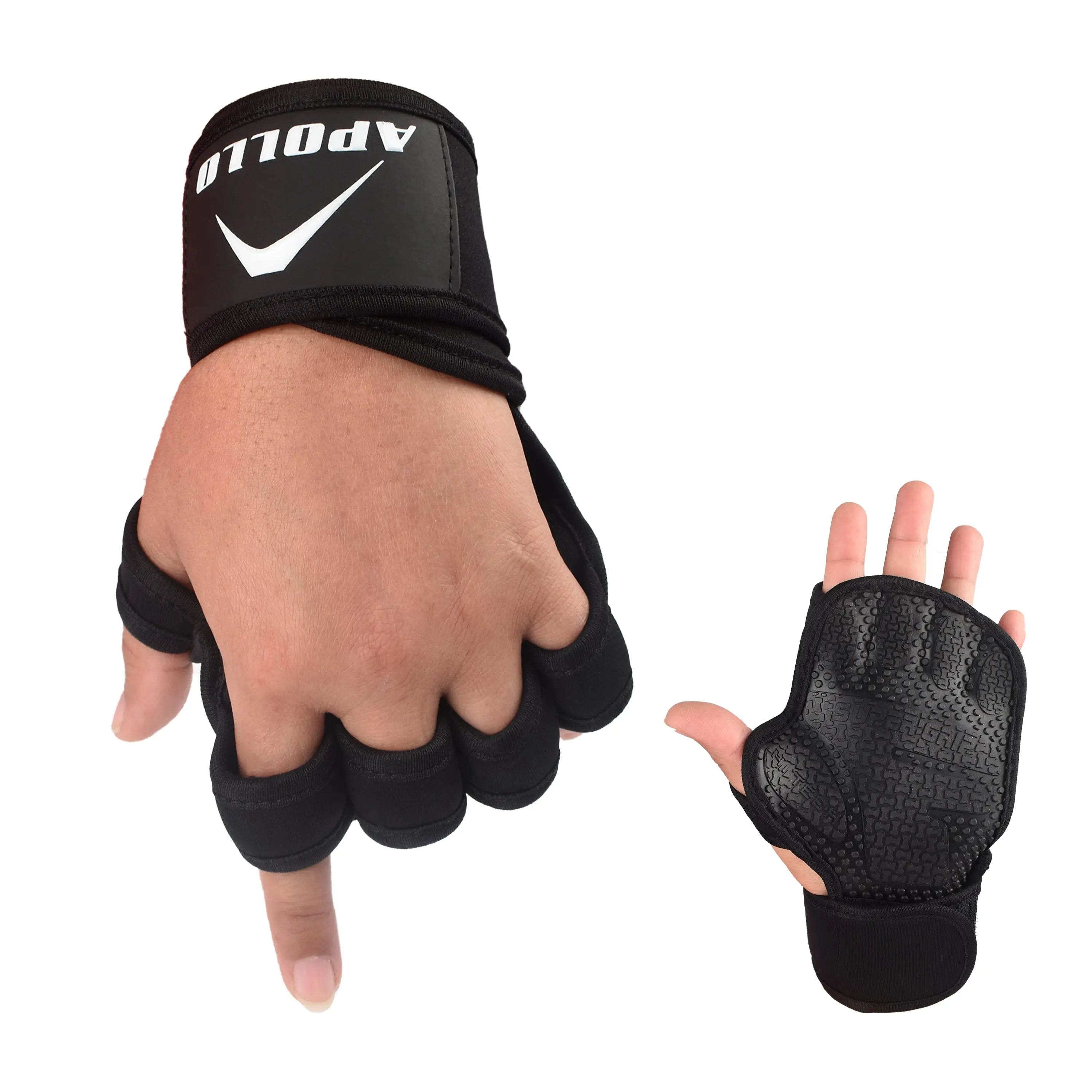 APOLLO Weight Lifting Training Fingerless Gym Gloves Black - Fawg15 ...