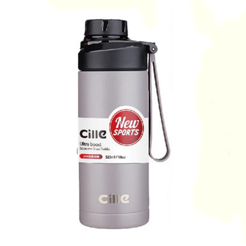 CILLE Vaccum Steel Water Bottle - Hot & Cold Thermos 520ml Grey XB-191 – Apollo Sports